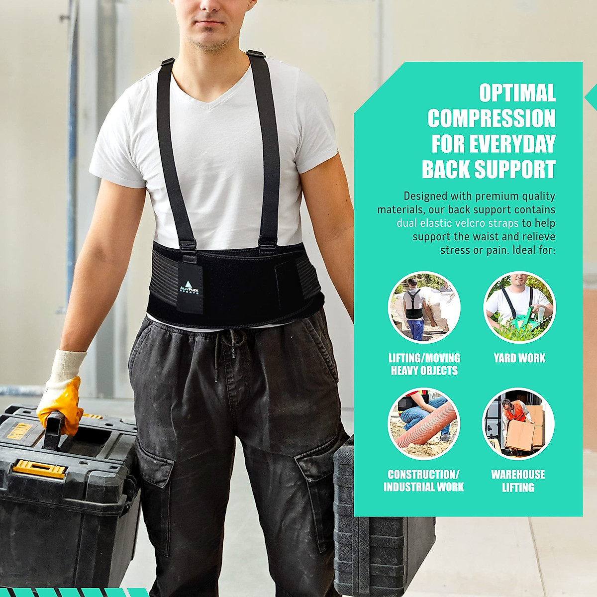 AllyFlex Sports® Back Brace For Lifting Work Y-shape Suspenders Safety Belt With Dual 3D Lumbar Support Relieve Pain, Prevent Injury (M (30'' - 37''))