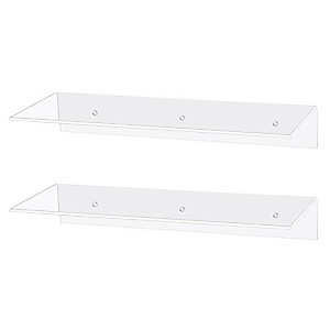 Jusalpha® 17 Inch Contemporary Clear Acrylic Floating Shelves - 5 mm Thickess Wall Mounted Display Organizer, Set of 2 (17 Inches)