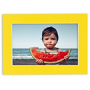 12x18 Mat Bevel Cut for 11x17 Photos - Acid Free Yellow Precut Matboard with Backing Board and Crystal Clear, Self Seal Photo Mat Bag - for Pictures, Photos, Framing - 4-ply Thickness