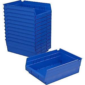 Akro-Mils 30150 Plastic Shelf Bins, Heavy Duty Storage Bins for Garage, Closet, and Drawer Organization, 12-Inch x 6-1/2-Inch x 4-Inch, Blue, 12-Pack