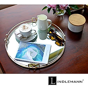 LINDLEMANN Decorative Tray - Metal Mirrored Vanity Tray with Distinctive Butterfly Handles - Elegant Design for Perfume Jewelry Makeup, Easter & Mothers' Day Gift (Glass, 16in, Gold)