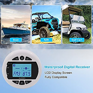 Herdio Marine Radio and Speakers Kit, Marine Gauge Head Unit Compatible with Bluetooth +4 Inch Marine Ceiling Flush Wall Mount Speakers+Rubber Flexible Mast FM AM Antenna(White)