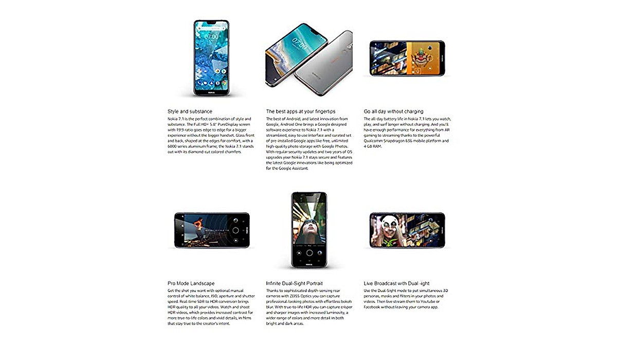 Nokia 7.1 Unlocked Smartphone with Dual Camera & HDR Screen