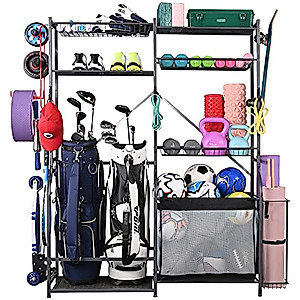 PLKOW Golf Storage Ball Rack Garage Organizer, 2 Golf Bag Organizer and Other Sports Equipment Organizer for Garage, Extra Large Size Sports Storage Rack for Garage