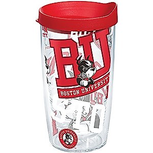 Tervis Boston University Terriers All Over Insulated Tumbler with Wrap and Red Lid, 1 Count (Pack of 1), Clear