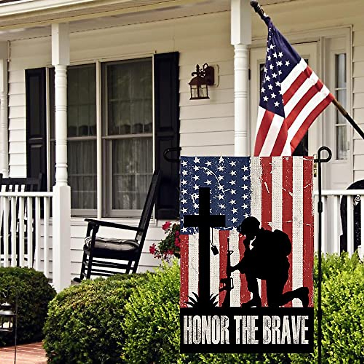 CROWNED BEAUTY Memorial Day American Soldier Cross Garden Flag 12x18 Inch Double Sided 4th of July Patriotic Honor the Brave Independence Outside Yard Decor