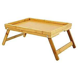 WKWKER Bamboo TV Bed Tray Table with Folding Legs Serving Trays Drawing Table Portable Laptop Desk Snack Table Breakfast Trays (Natural)