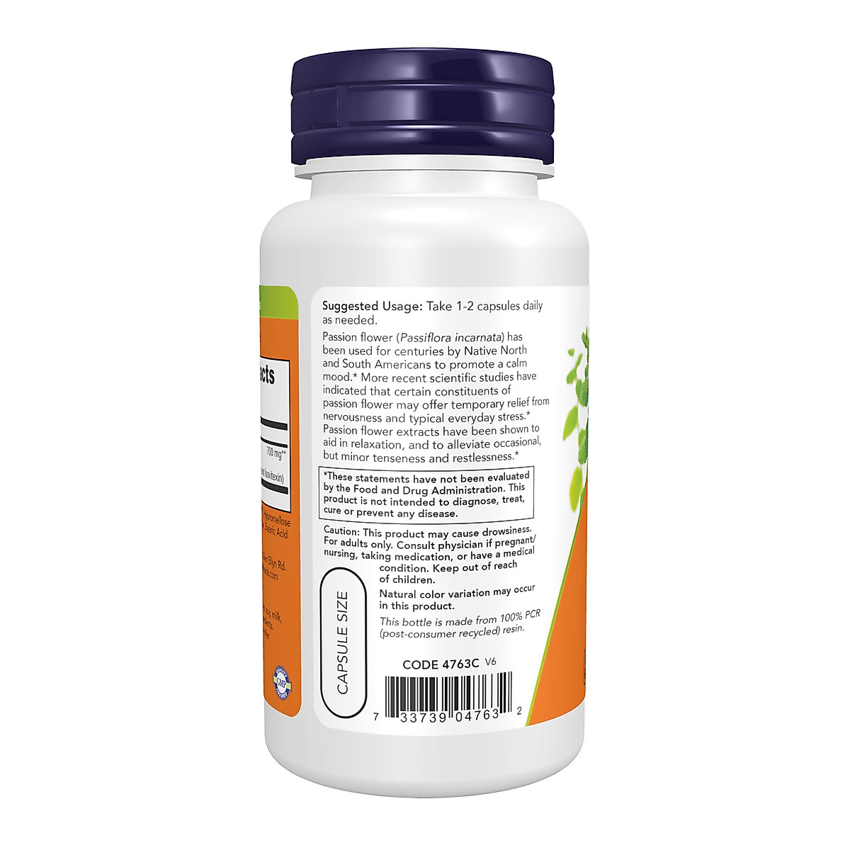 NOW Supplements, Passion Flower (Passiflora incarnata) 350 mg, Natural Stress Relief*, 90 Veg Capsules