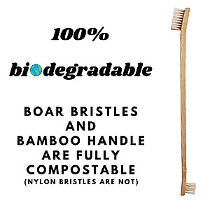 Gaia Guy Bamboo and Boar Bristle Double-Sided Pet Toothbrushes - 6-Pack - for Dogs, Cats and Planet - Plastic-Free and Nylon-Free Natural Bristles - No Microplastics