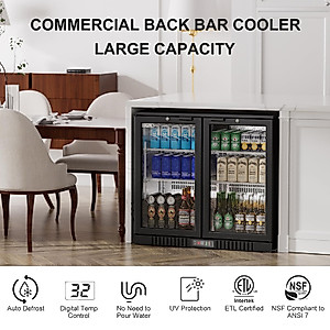 COTLIN 36" W Back Bar Cooler Beer Fridge Undercounter Refrigerator with LOW-E Glass Free Standing Beverage Refrigerator Adjustable Shelves for Soda Beer Wine, ETL NSF Approved, 2025 Upgraded