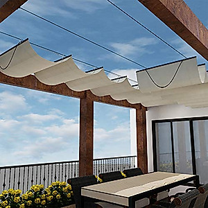 Windscreen4less 4' x 16' Retractable Sun Shade Canopy Cover Sliding Wave Shade Sail for Pergola Patio Deck Yard Gazebo Outdoor (Beige)