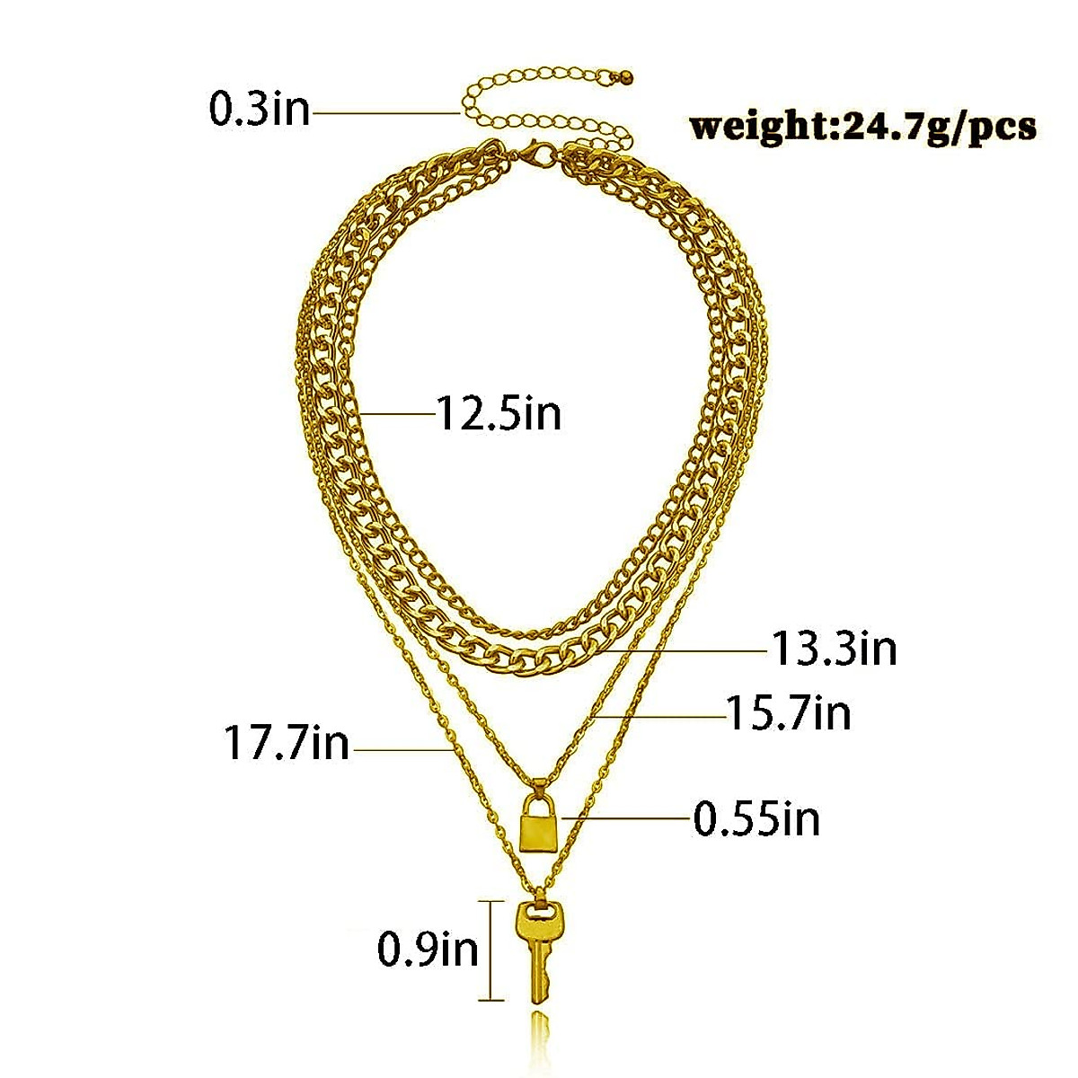 Key Lock Multilayer Necklace Thick Choker Necklaces Gold Necklace Chain for Women (Key lock layered necklace)