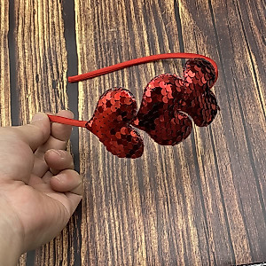 Dzrige Valentine's Day Heart Headband,Red Sequin Love Hair Band Hoop,Glitter Heart Shaped Hair Accessoires for Girls Women Valentine's Day New Year Wedding Birthday Party Gift