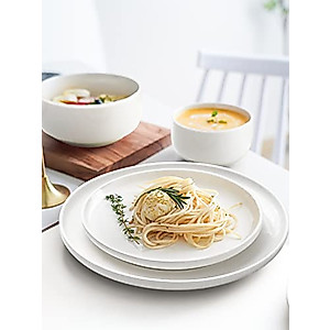 Kanwone Porcelain Dessert Salad Plates - 8 Inch - Set of 6, White, Microwave and Dishwasher Safe Plates