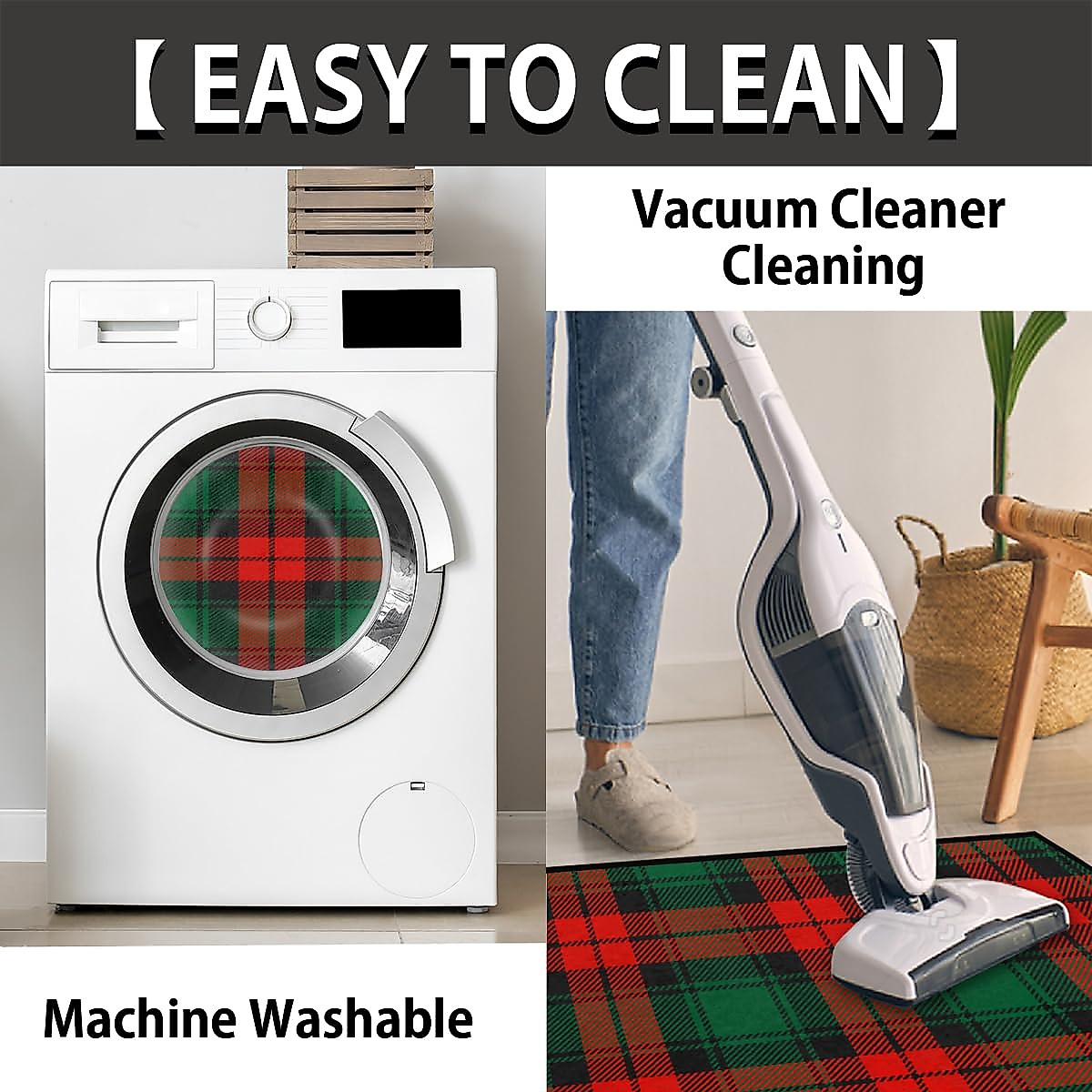 FengQuGou Christmas Balfour Plaid Half Round Doormat Red Green Washable Semi Circle Area Rug Non Slip Absorbent Half Moon Rug for Indoor Outdoor Bathroom Kitchen Living Room Fireplace Floor Mat