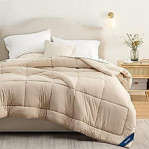 Bedsure Duvet Insert Queen Comforter Beige - All Season Quilted Down Alternative Comforter for Queen Bed, 300GSM Mashine Washable Microfiber Bedding Comforter with Corner Tabs