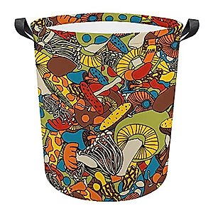 Laundry Basket 70s Psychedelic Mushrooms Foldable Laundry Hamper with Handles Collapsible Laundry Bucket for Toy Clothes Book