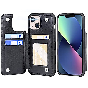 Arae Case for iPhone 13 [6.1 inch] - Wallet Case with PU Leather Card Holder Back Flip Cover for iPhone 13 6.1 inch-Black