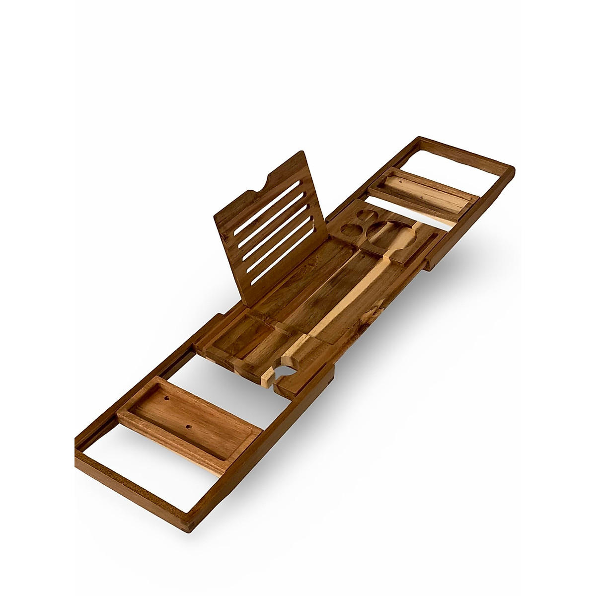 Wood Bathtub Tray, Expandable Wooden Bath Tray for Tub with Wine and Book Holder, Solid Bathroom Caddy