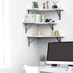 LIVOWALNY Corner Shelf Floating Shelves Corner Wall Mounted Set of 3, Rustic Wood Wall Shelves for Bedroom, Living Room, Bathroom, Kitchen, Office, White Finish