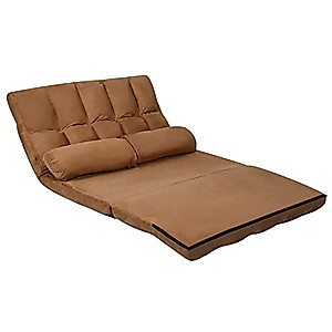 GOFLAME Convertible Floor Sofa, 6-Position Floor Couch with 2 Removable Pillows & Thick Sponge Cushion, Floor Cushion Couch, Load 330LBS, Adjustable Lazy Floor Sofa Bed for Living Room Bedroom (Brown)