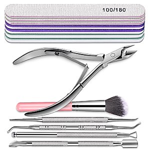 TsMADDTs 13PCS Manicure and Pedicure Tools Kit, Nail Files and Buffers Block, Polish Buffer, Cuticle Nippers, Cuticle Pusher and Peeler, File and Lifters for Toenails