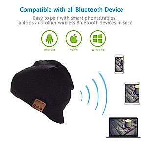 Happy-top Beanie Wireless Music Headphones Hat Compatible for iPhone Samsung Android (Light Grey)