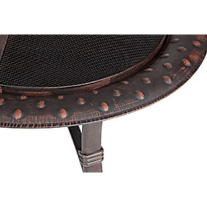 Fire Sense 60857 Fire Pit Roman Brushed Painted Steel Legs Wood Burning Lightweight Portable Patio Outdoor Firepit Backyard Fireplace Included Screen Lift Tool - 35"