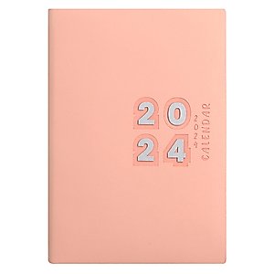 Tainrunse Embossed Decorations Planner Leak-Proof 2024 Monthly Faux Leather Cover 12 Months A5 Calendar Notebook 155 Sheets Wire Binding Tabs Agenda Pink A5