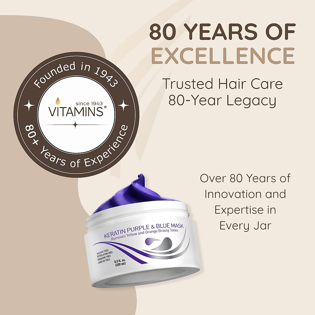 Vitamins Keratin Purple Hair Mask - Violet Blue Protein Deep Conditioner Treatment - Toner for Blonde Platinum Silver Gray Ash or Brown Colored Dry and Damaged Brassy Hair