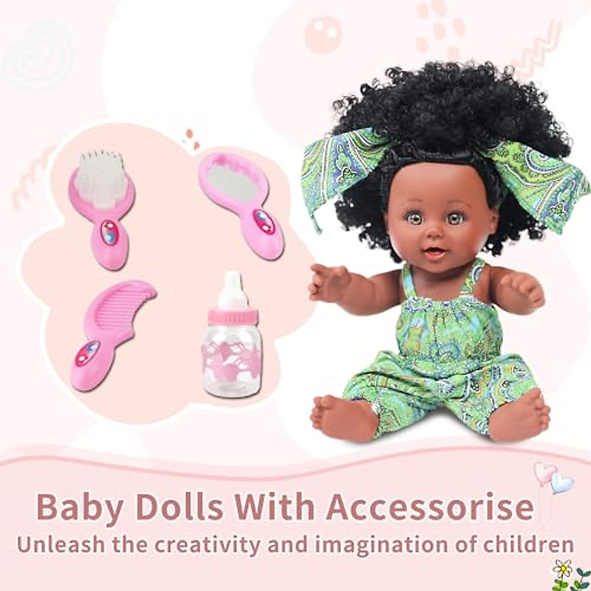 TUSALMO 12 inch Lifelike Silicone Vinyl Newborn Baby Dolls, African American Baby Black Dolls, give for Kids and Girl Holiday Birthday Gift, African Black Dolls, Reborn Doll