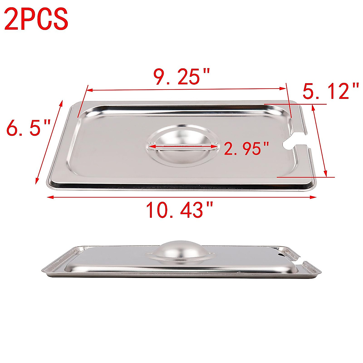 MY MIRONEY 2PCS 1/4 Size Steam Table Pan Cover Stainless Steel Solid Pan Lid with Handle Notched Buffet Pan Lids Catering Food Pan Cover Hardware (10.43" x 6.5")