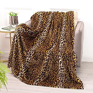 Bnuitland Leopard Print Fleece Flannel Throw (50x40inch) with Storage Pouch, 300 GSM Double Sided Lightweight for Bed Sofa Travel, Super Soft Fuzzy Fluffy Cheetah Print Blanket for Babys and Kids
