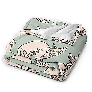 Hairless Naked Cats Sphynx Cats Mint Green Couch Blanket ,Fleece Throw Blanket Super Soft Warm Therma Plush Bed Couch Living Room