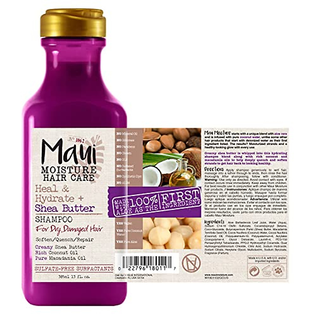 Maui Moisture Heal & Hydrate + Shea Butter Shampoo + Conditioner to Repair & Deeply Moisturize Tight Curly Hair with Coconut & Macademia Oils, Vegan, Silicone, Paraben & Sulfate-Free, 13 Fl Oz