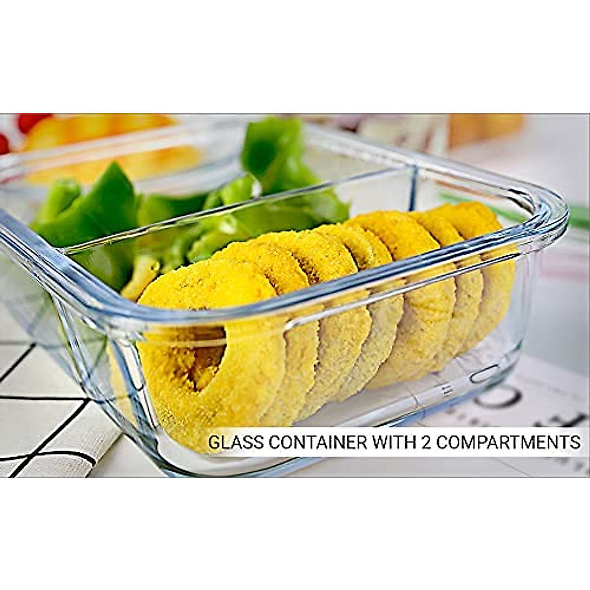 JINAMART Glass Food Containers with Airtight, Leak Proof, BPA Free Lids (Set of 4 Food storage Containers - 2 Bento Boxes, 2 Full Containers)