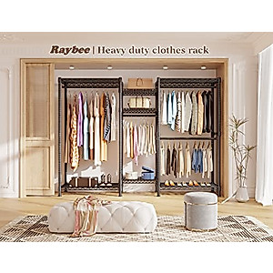 Raybee 77" H Clothes Rack Heavy Duty Clothing Racks for Hanging Clothes 720LBS Adjustable Clothing Rack Portable Closet Racks for Hanging Clothes Wire Garment Rack Black 13.9" D x 70.6" W x 77" H