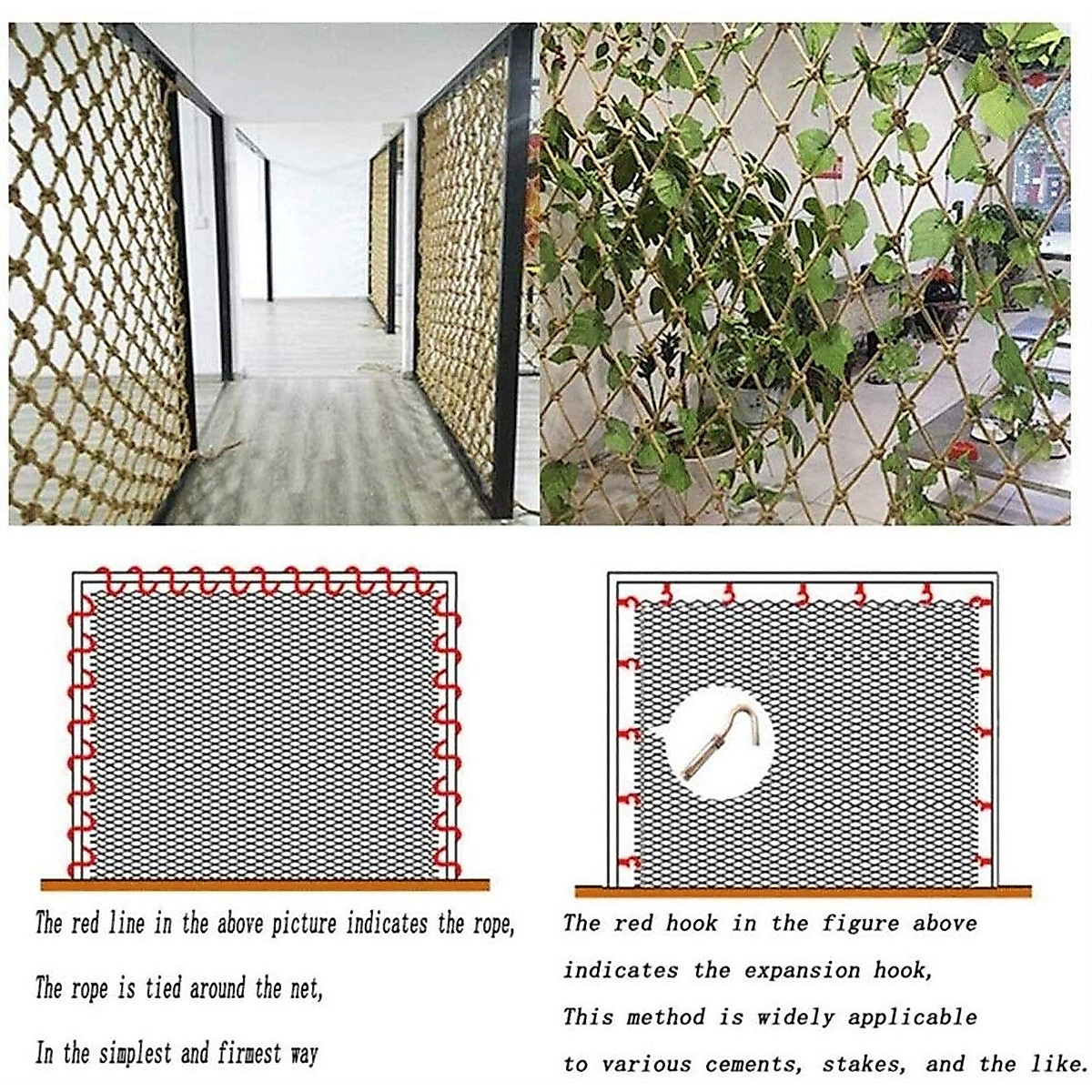 Hynet Rope Net for Climbing, Child Safety Net Fall Protection Net Rock Swingset Children Indoor Stairs Playground Outdoor Ceiling Decor Rope Thick 8mm (Size : 2 * 4m(7 * 13ft))