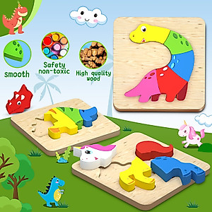 Kaodezhu Wooden Animal Puzzles for Toddlers 1 2 3 Years Old, Bright Color Learning Toys Gift with 6 Pack, Girls and Boys Montessori Toy for Educational Preschool