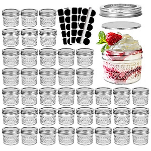 CycleMore 40 Pcs 4oz Clear Glass Mini Mason Jars With Silver Separable Lids and Diamond appearance, Small Canning Jars Spice Jars for Honey, Jam, Jelly, Wedding Favors, Kitchen Food Storage