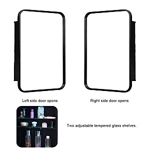 Otlsh 16x24'' Farmhouse Black Metal Framed Recessed Bathroom Medicine Cabinet with Beveled Mirror Rounded Rectangle Bathroom Medicine Cabinet -Black