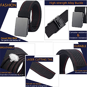 Mens Web Belts for Work, Metal Buckle Field Belt for Outdoor Sport Golf Hiking Skiing, Adjustable for Pants Size Below 46inches[53" Long 1.5" Wide](Black)