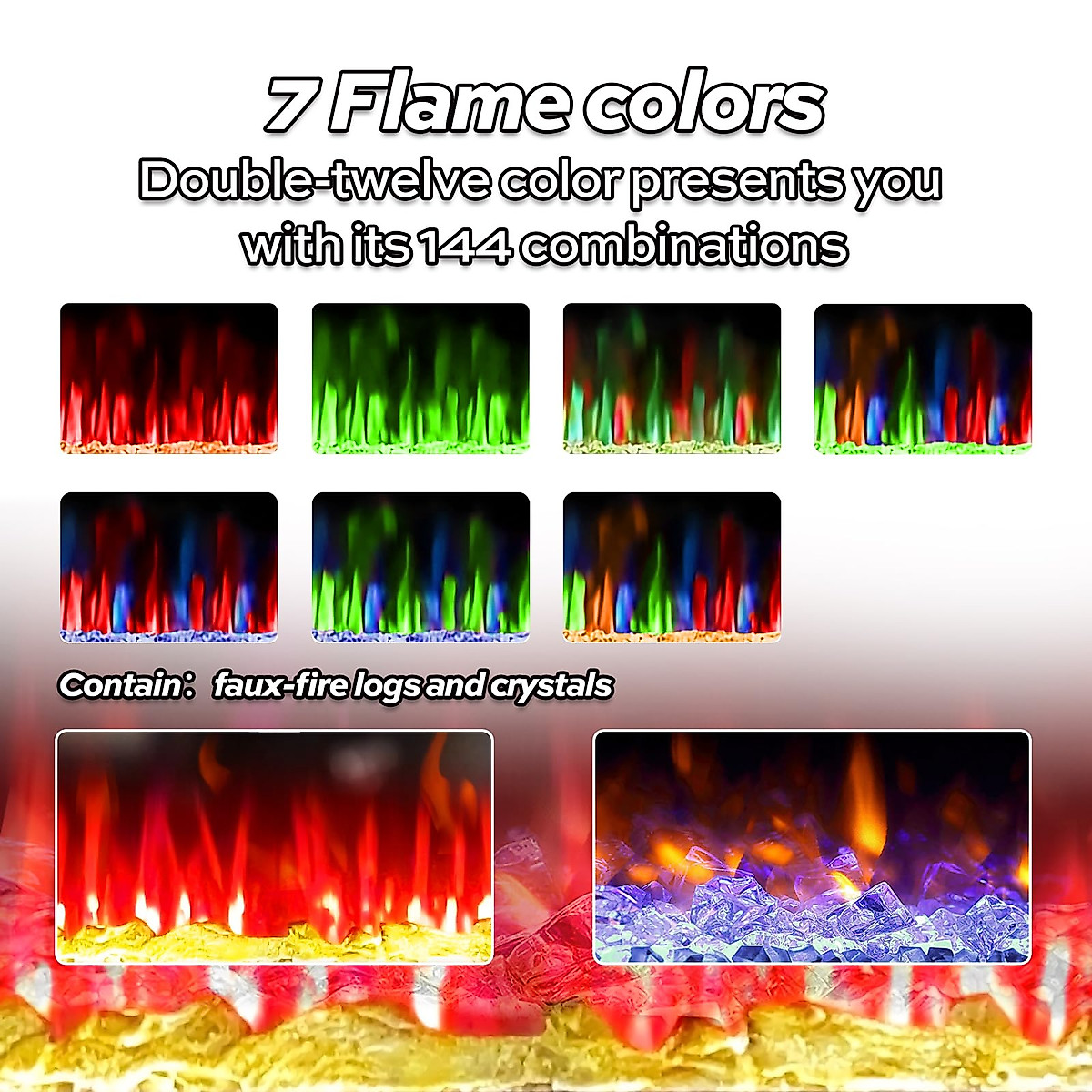 FOGATTI Electric Fireplace 30 Inch Wall Mounted and Recessed, RV Electric Fireplace, Remote Control with Timer, Fireplace Heater, Realistic 7 Color Flame, Crystals & Driftwood Options