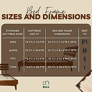 Bme Caden 15 Inch Deluxe Bed Frame with Adjustable Headboard - Mid Century, Retro Style with Acacia Wood - No Box Spring Needed - 12 Strong Wood Slat Support - Easy Assembly - Dark Chocolate, King