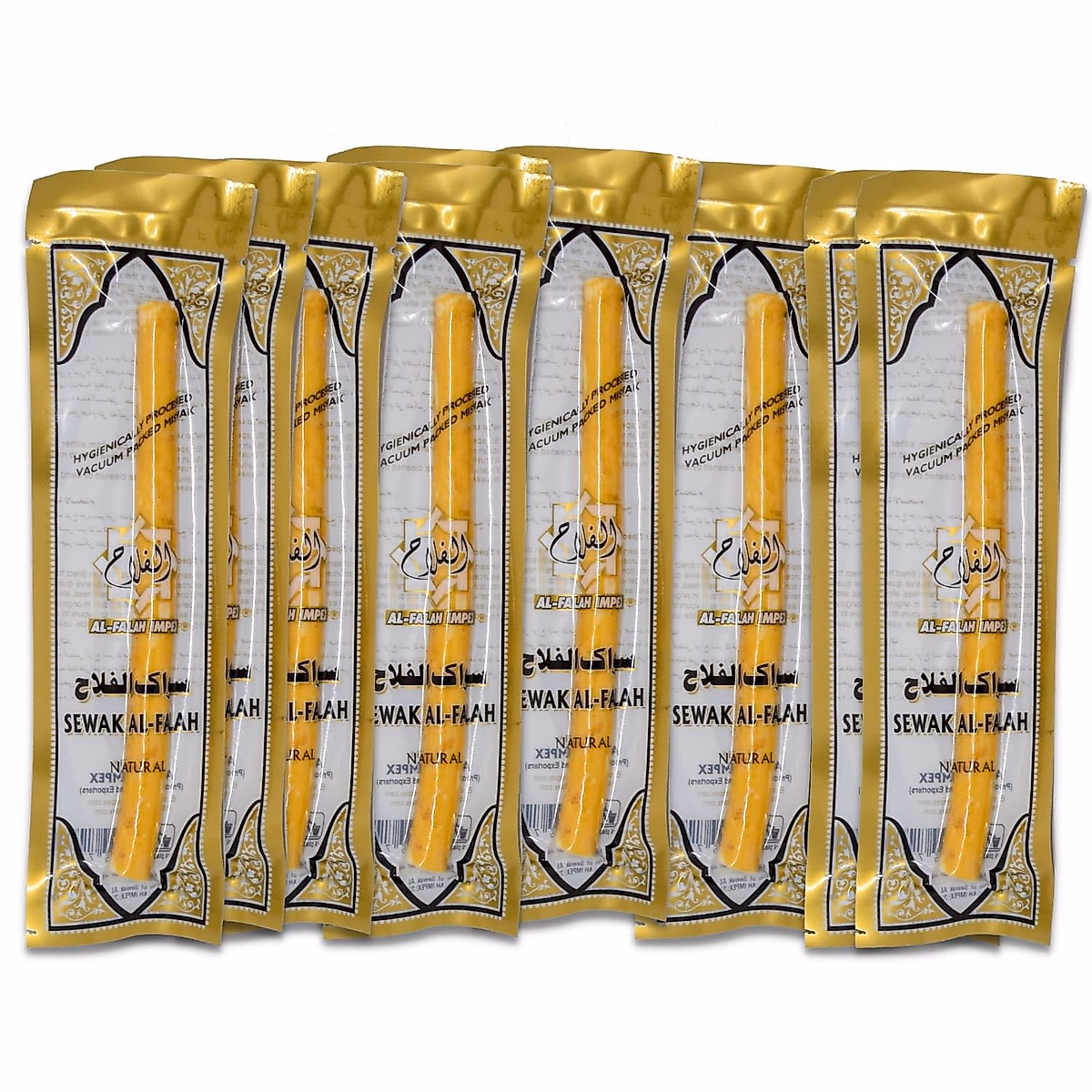 bonballoon 10 Pcs Al Falah Siwak Meswak Miswak Arak Peelu Al Falah Chewing Stick with Natural Flavor Herbal Toothbrush Vacuum Sealed Breath Freshener (Ten Tooth Sticks)