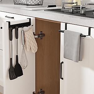 KES Over The Cabinet Door Organizer with Towel Bar, Cutting Board Organizer Cabinet Door, Cutting Board Holder with Towel Holder Matte Black, KUR521-BK
