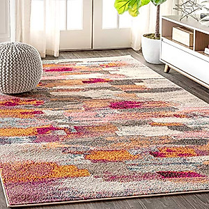 JONATHAN Y Contemporary POP Modern Abstract Brushstroke Cream/Pink 3 ft. x 5 ft. Area-Rug, Bohemian, Easy-Cleaning, for Bedroom, Kitchen, Living Room, Non Shedding (CTP101A-3)