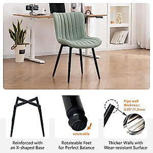 YOUNUOKE Dining Chairs Set of 2 Upholstered Mid Century Modern Kitchen Chair Armless Faux Leather Side Chairs with Padded Back Metal Legs for Living Room Bedrooms Mint Light Sage Green