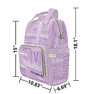 XOZOTY Name Light Purple Diaper Bags with Name Waterproof Mummy Backpack Nappy Nursing Baby Bags Gifts Tote Bag for Women