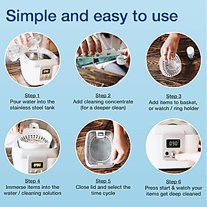 Ultrasonic Jewelry Cleaner Kit - New Premium Cleaning Machine and Liquid Cleaner Solution Concentrate - Digital Sonic Cleanser for Watchbands Jewelry, Silver and More